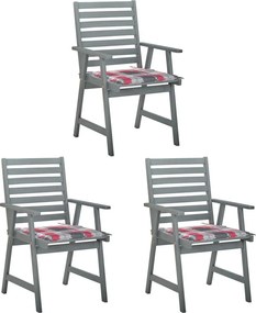 vidaXL Zahradní jídelní židle s poduškami 3 ks masivní akáciové dřevo [3064442] Barva: Vzor červená kostka