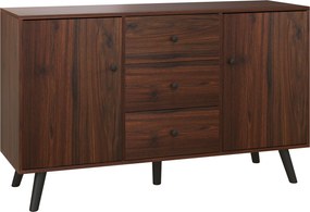 HOMCOM Moderní komoda do obývacího pokoje, jídelny a předsíně z dřevotřísky a dřeva, úložná skříň s 2 skříňkami a 3 zásuvkami, 127x40x76 cm, hnědá a č