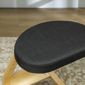 HOMCOM Ergonomická houpací kolenící židle v lněné efekt tkanině a z březového dřeva, 50x73x55 cm, Černá