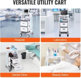 3vrstvé laboratorní vozíky Mobilní lékařský vozík se 2 zásuvkami a 1 horním