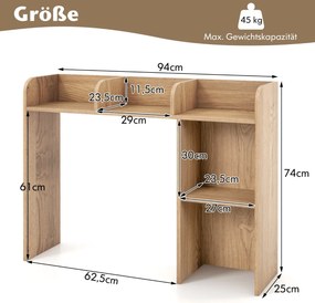 Costway Desk Shelf Víceúčelová dřevěná stolní police 3-vrstvá počítačová stolní