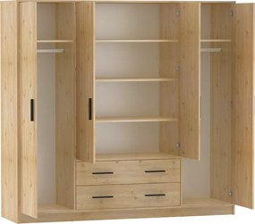 Šatní skříň, čtyřdveřová, dub artisan, BENA 1