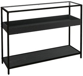 HOMCOM Konzolový stolek se 2 policemi Předsíňový stolek se skleněnou deskou, botník, ocel, černý, 100x30x78 cm| Aosom