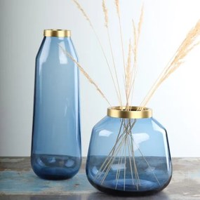 Goebel Designová váza Aurora 1, modrá/zlatá, sklo