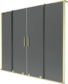 Mexen Velar L Duo, 2-křídlová posuvná vanová zástěna 200 x 150 cm, 8mm šedé sklo, zlatá matná, 896-200-003-42-55
