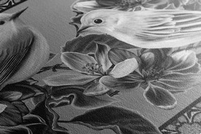 Obraz černobílé ptáčky a květiny ve vintage provedení Varianta: 90x60