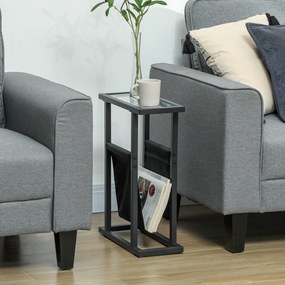 HOMCOM Noční stolek se látkovým košem, skleněná deska, konferenční stolek s kovovými nohami, stolek k pohovce do obývacího pokoje 40 x 18 x 55,5 cm Č…