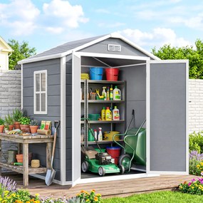 Outsunny Kůlna na Nástroje 2,12 m² 183x134x210 cm Sklad nářadí s Šikmou Střechou Zámkovými Dveřmi Okny Podlahou Odolný Proti Počasí Zahradní Dům Venk…