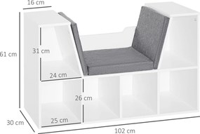HOMCOM Knihovna se sedákem 6 kubických prvků, originální dětská knihovna, botník s polstrováním, víceúčelová 102x30x61cm
