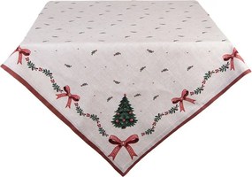Béžový bavlněný ubrus se stromky Christmas Harmony - 100*100 cm