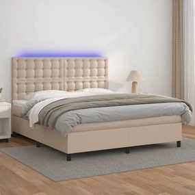Box spring postel matrace a LED cappuccino 180x200cm umělá kůže 3135962