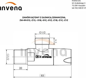 Invena Invena, úhlový ventil s keramickou hlavou 1/2" X 1/2", zlatá lesklá, INV-ZW-49-01Z-W