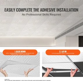 Stropní dlaždice 12-balení 24 × 24 V PVC Snadná instalace Bílý echo vzor