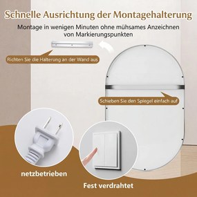 Costway Koupelnové zrcadlo s osvětlením LED koupelnové zrcadlo oválné nástěnné