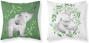 Detexpol Bavlněný povlak na polštář 40x40 Slon hroch bílý zelený oboustranný PSBA 17 B Mayamoo 26