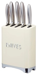 Blok s noži KitchenCraft LOVELLO krémový, set 5 nožů a blok LOVKNBCRE