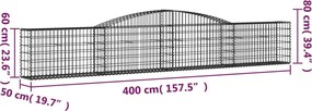 vidaXL Klenuté gabionové koše 20 ks 400x50x60/80 cm pozinkované železo [3146980]
