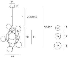 MAXLIGHT P0378 - Lustr na tyči COSMOS 7xG9/40W/230V zlatá