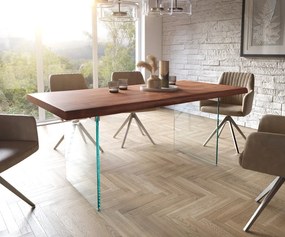 Jídelní stůl Edge 180x90 cm XL akácie hnědá skleněná podnož