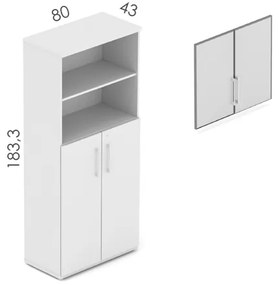 NABYTEK-DESIGNOVY.CZ - DE583 - Skříň kancelářská EPIC, 5 polic, dveře přes 3 police + volitelné skleněné dveře, výška 183,3cm, dub/černá