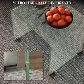 HOMCOM Moderní skleněný konferenční stolek s monoblok designem a protiskluzovými nohami, tvrzené sklo, 50x40x45 cm, průhledný