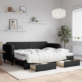 Válenda s přistýlkou a zásuvkami černá 80 x 200 cm textil 3196867