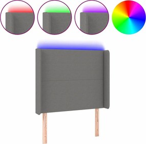 Čelo postele s LED tmavě šedé 103 x 16 x 118/128 cm textil 3123759