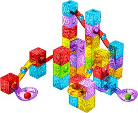 LEAN Toys Magnetické stavební kostky – kostky, kuličková dráha, barevné, 60 ks.