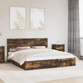 Postel s úložným prostorem se zásuvkou Kouřový dub 180 x 200 cm 3410774