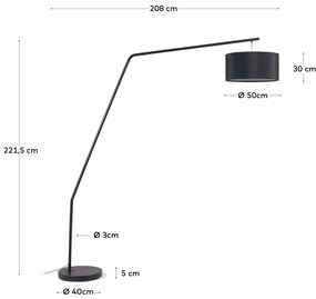 Černá stojací lampa s textilním stínidlem (výška 221,5 cm) Ciana – Kave Home
