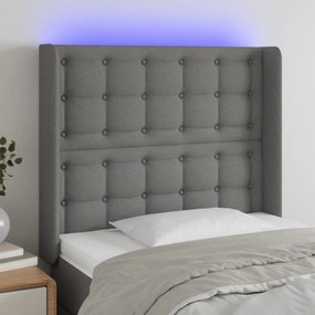 Čelo postele s LED tmavě šedé 83 x 16 x 118/128 cm textil 3124457