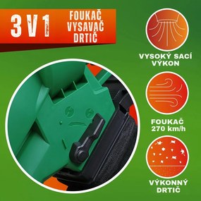 Elektrický vysavač listí WOLF, 3v1, zelená/černá Gardebruk