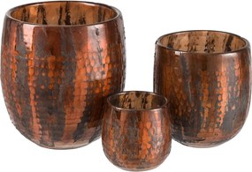 Koňakový mramorovaný skleněný svícen - Ø 19*20 cm