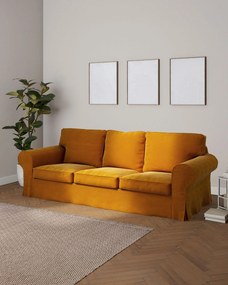 Potah na pohovku IKEA Ektorp 3-místná, rozkládací STARÝ MODEL PIXBO barva žlutá látka lesklé, sametová