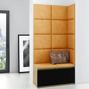 Eka Předsíňová stěna s čalouněnými panely Trinity 2 - Dub Artisan s černou /  Hořčicová 2326