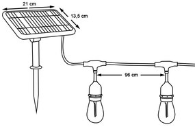 Venkovní solární dekorační řetěz s 15 LED žárovkami E27, 15 m