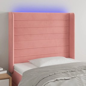 Čelo postele s LED růžové 103 x 16 x 118/128 cm samet