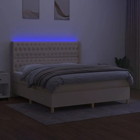 Box spring postel s matrací a LED krémová 180x200 cm textil 3139138