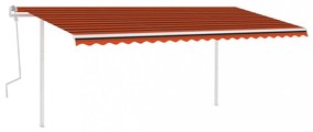 Ručně zatahovací markýza se sloupky 450x300 cm Dekorhome Hnědá / oranžová