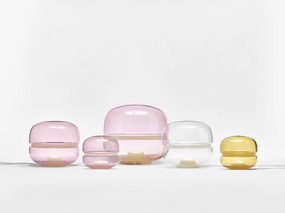 Designová stolní lampa Brokis Macaron M, PC1039 Barva skla: Amber - transparentní sklo, Základna: Onyx medový (CSFB1576), Disk: BROKISGLASS - triplex opál mat (CSOP1578)