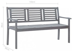 3místná zahradní lavice s poduškou 150 cm šedá eukalyptus
