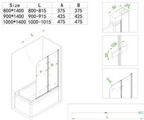 BPS-koupelny Dvoudílná vanová zástěna HYD-PR04 90x140 černá/transparent