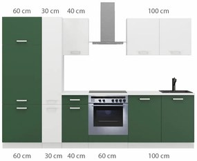 Kuchyňská linka TONI | 290 cm | S PRACOVNÍ DESKOU | bílá/labrador zelená