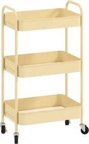 HOMCOM 3patrový přídavný vozík s kolečky, kuchyňský vozík se 3 koši a 2 rukojetími, 45x30,6x79 cm, žlutý
