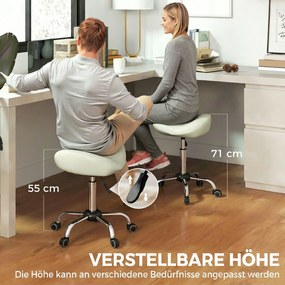 HOMCOM Nastavitelná pojízdná stolička 55–71 cm, sedák typu sedlo s tlustým polstrováním, 360° otočná – krémová