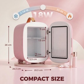 HOMCOM Mini lednička, lednička Beauty Fridge, objem 4 L, 20,3 x 26,3 x 28 cm, růžová