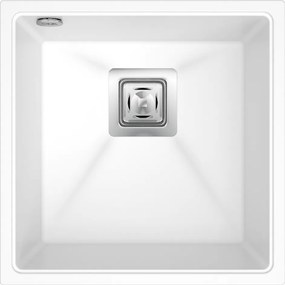 Sink Quality Argon 50, kuchyňský granitový dřez 420x420x225 mm + chromový sifon, bílá, SKQ-ARG.W.1KBO.50.X
