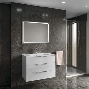 Sapho Cirasa koupelnový set skříňka 80 cm s umyvadlem a LED zrcadlem 3x zásuvka bílá lesk KSET-107