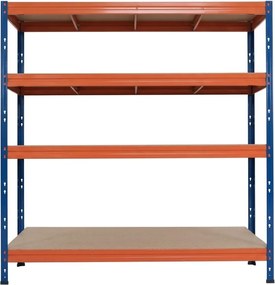Kovový regál BULLRACK RIVET PRO 200x150x45 DTD dřevotříska 4 úrovně modro-oranžová