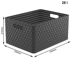 Rotho Plastový košík COUNTRY, rovný, antracit (28l - 44x33)